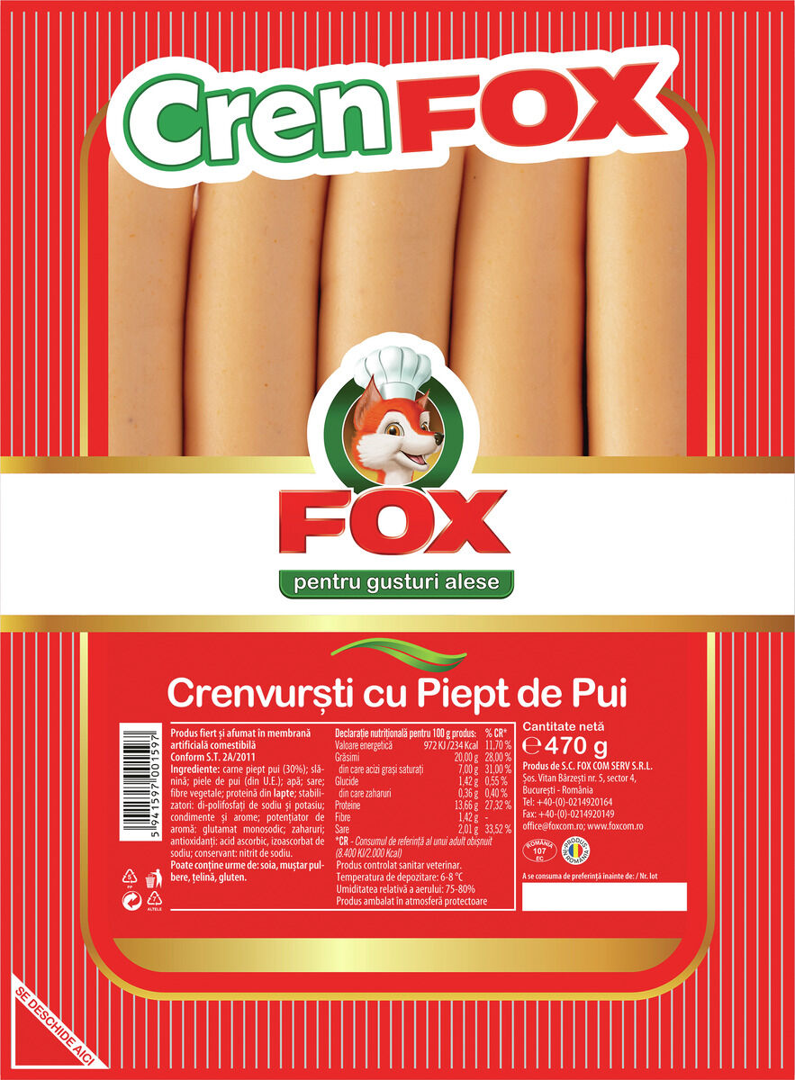FOX CRENVURSTI CU PIEPT DE PUI 470G | Selgros Romania
